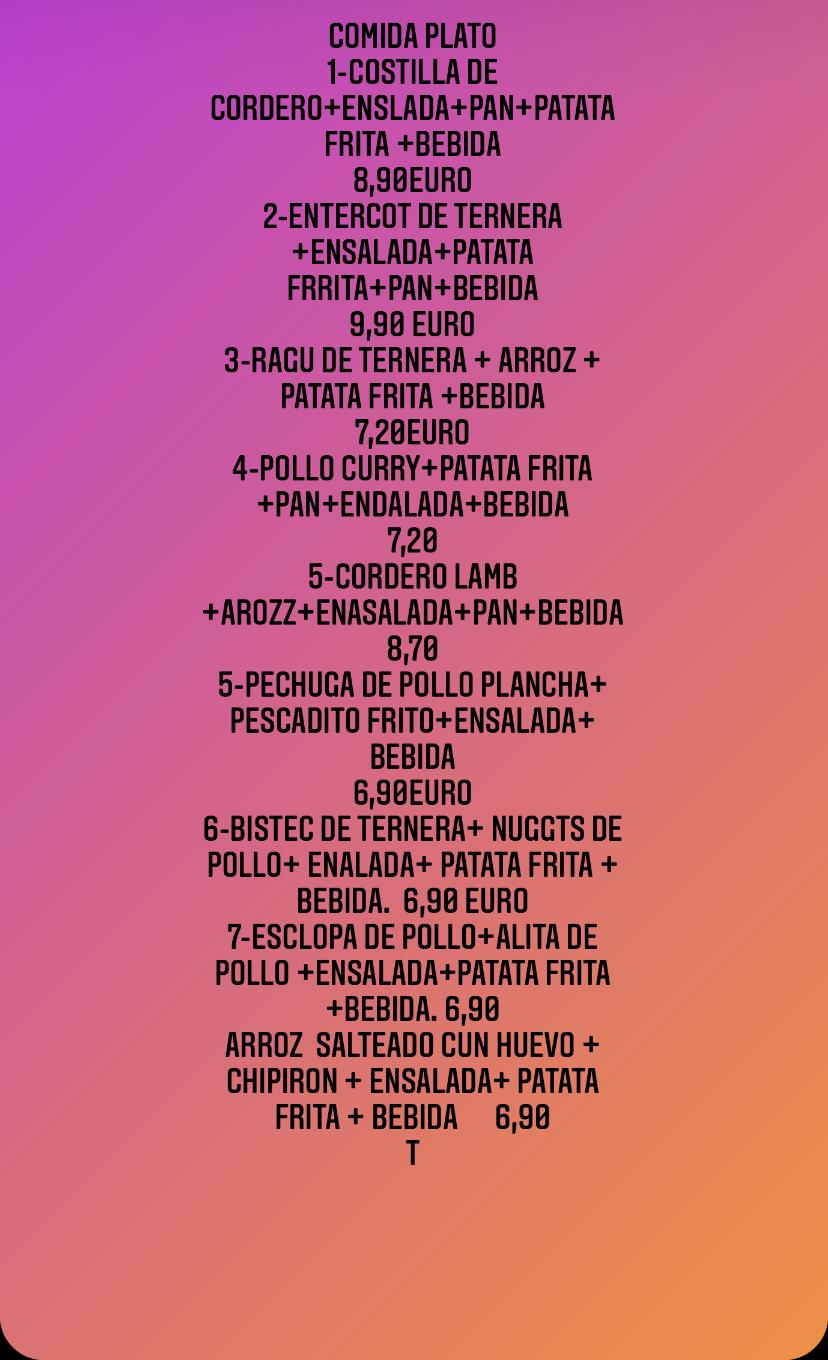 Menu at Rich Skull Bar's, Sabadell