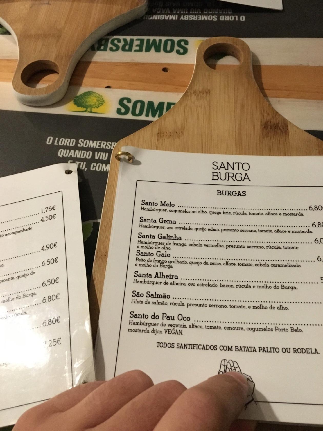 Menu em Santo Burga restaurante, Leça da Palmeira, R. Helena Vieira da ...