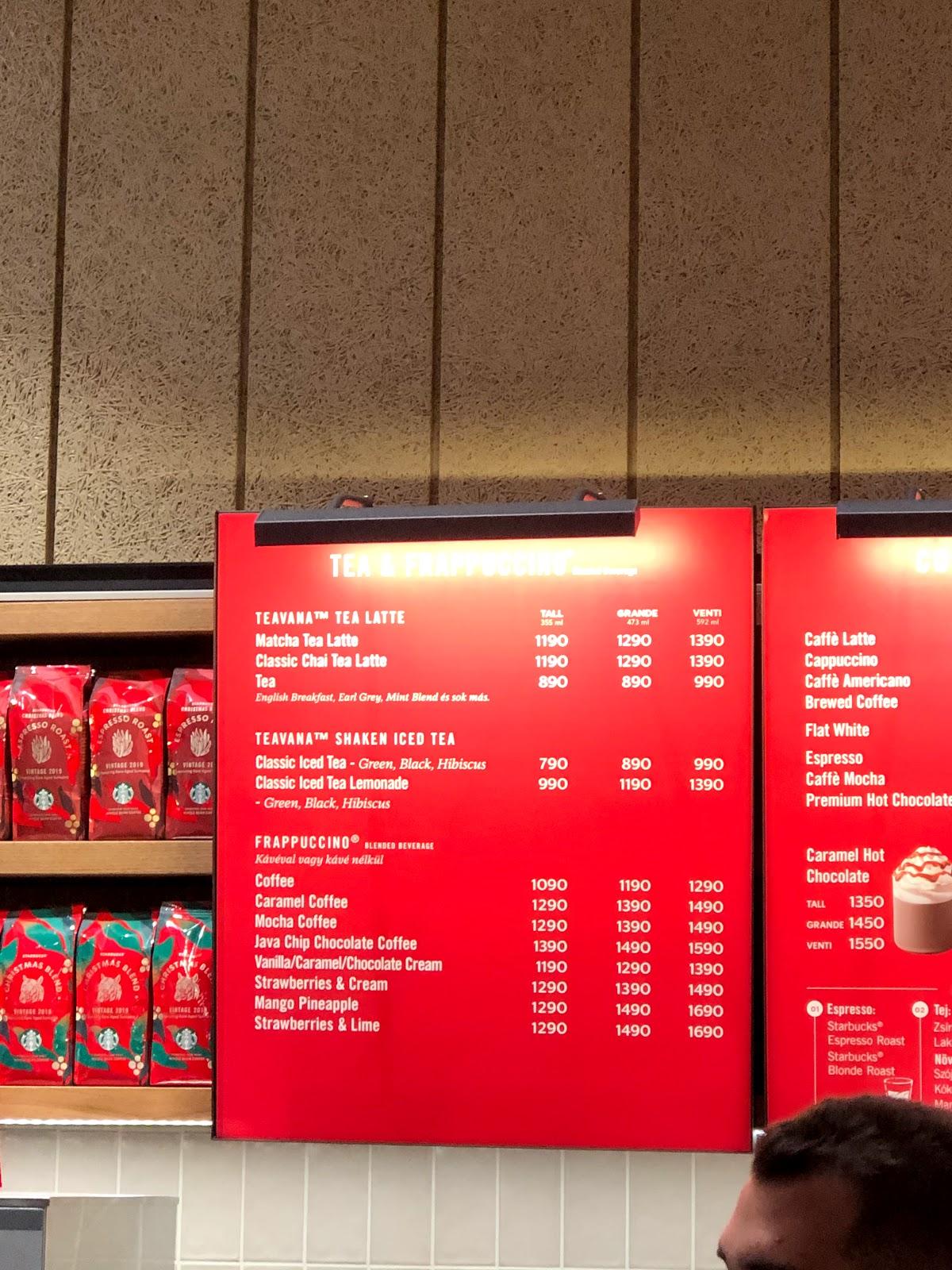 Menu at Starbucks Pécs Árkád, Pécs