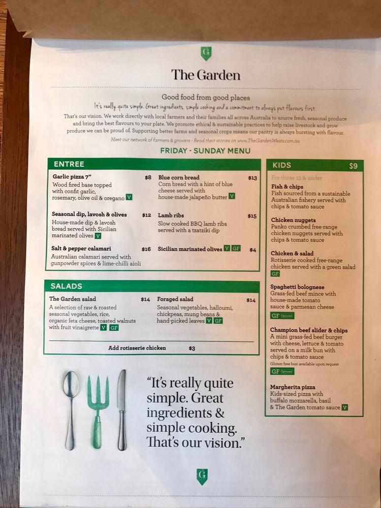 Menu at The Garden cafe, Ashfield
