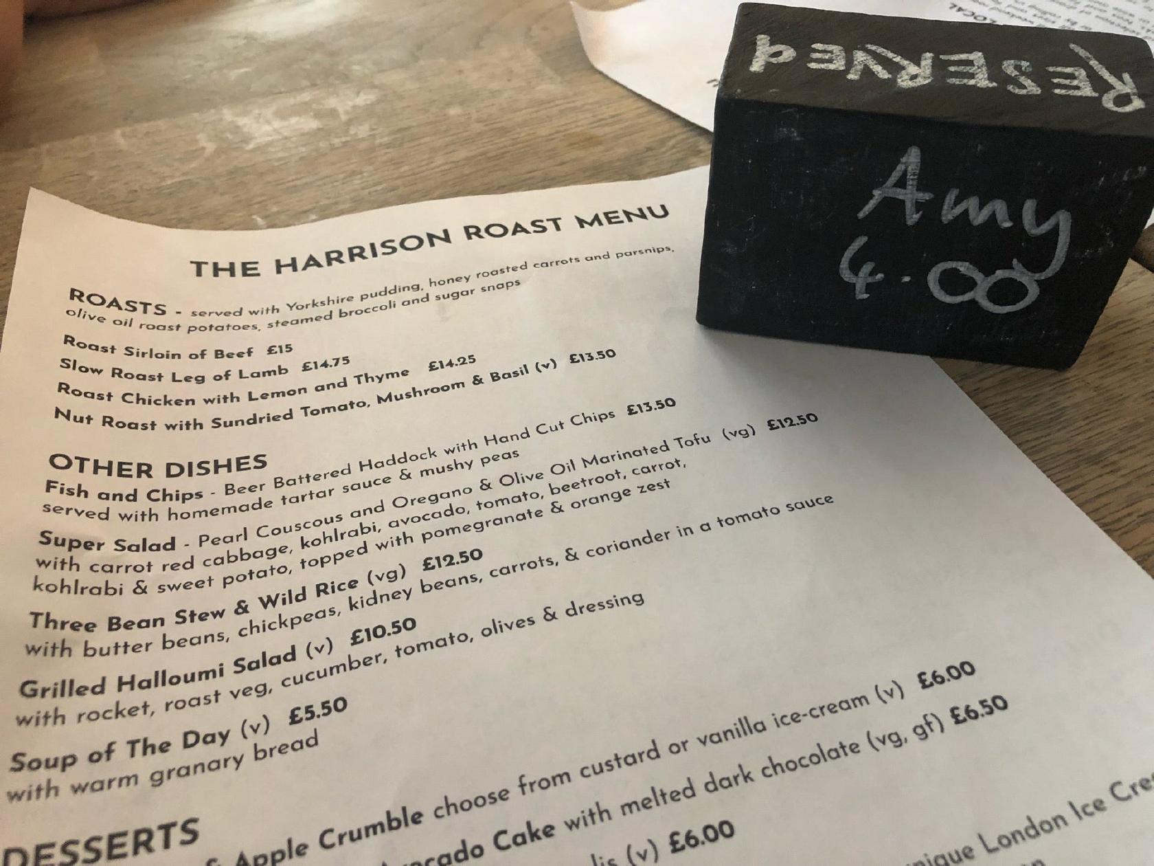 Menu at The Harrison Pub & Hotel, London