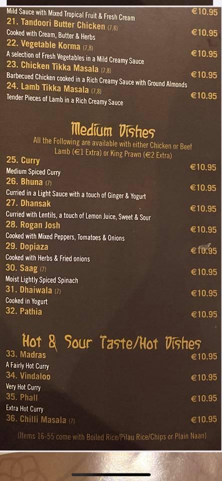 Menu at Usmania Indian Restaurant, Killarney