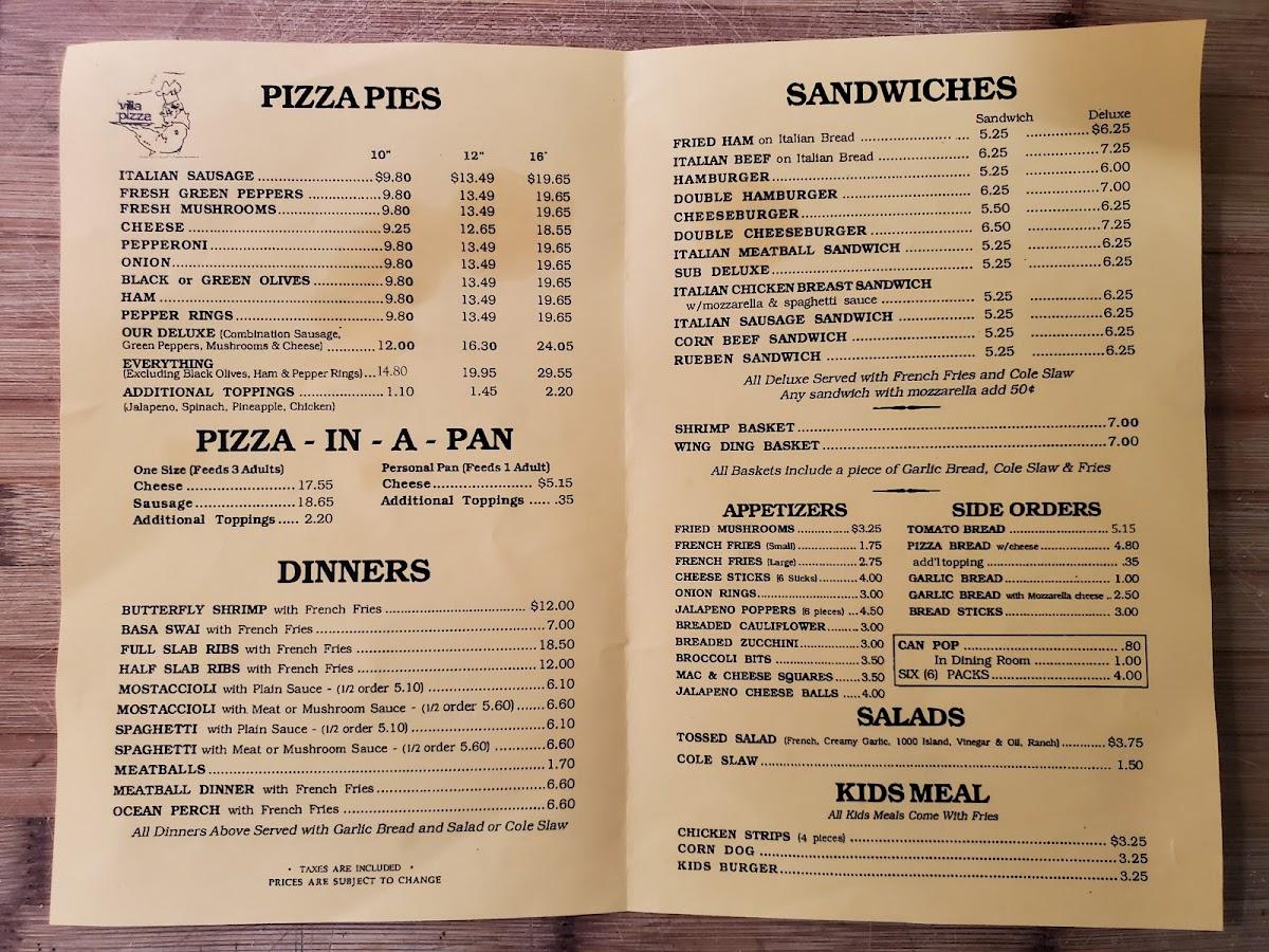 Menu at Villa Pizza pizzeria, Griffith