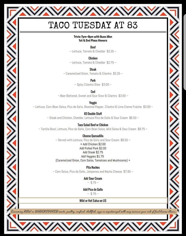 Menu at 83 & Chestnut Pub and Eatery, North Ridgeville