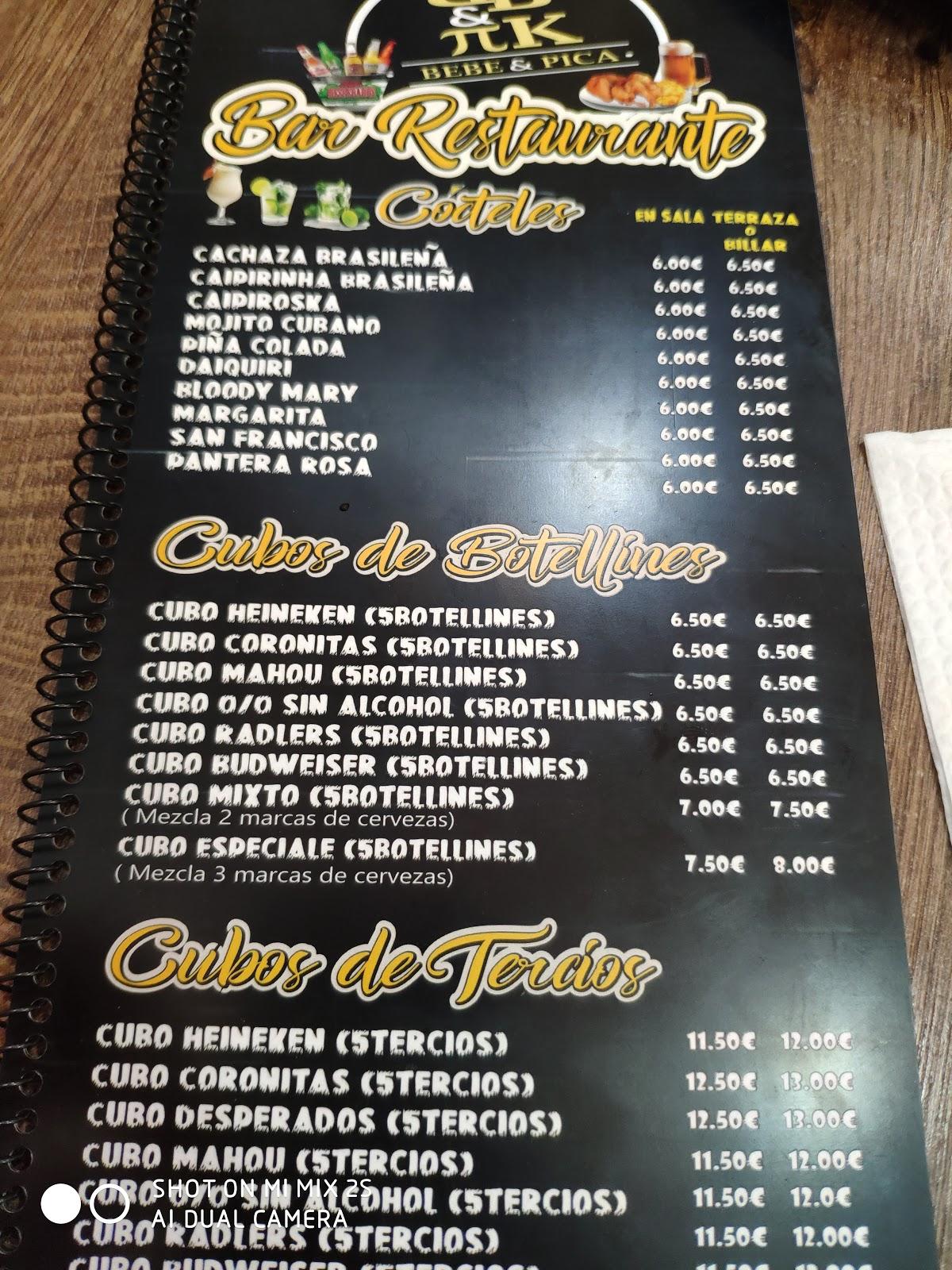 Menu at Bebe & Pica restaurant, Madrid