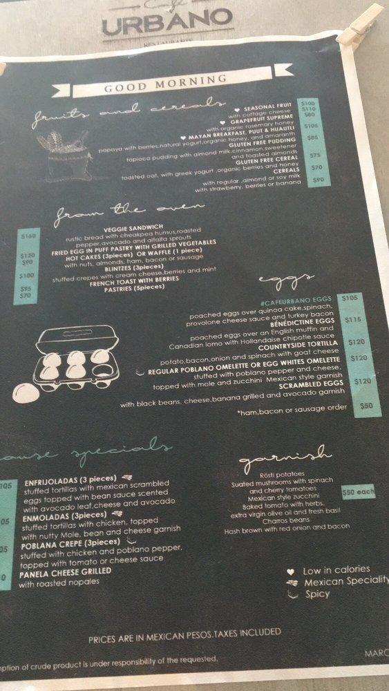 Menu at Cafe Urbano Restaurante, Cancún, Blvd. Kukulcan Km. 7.5