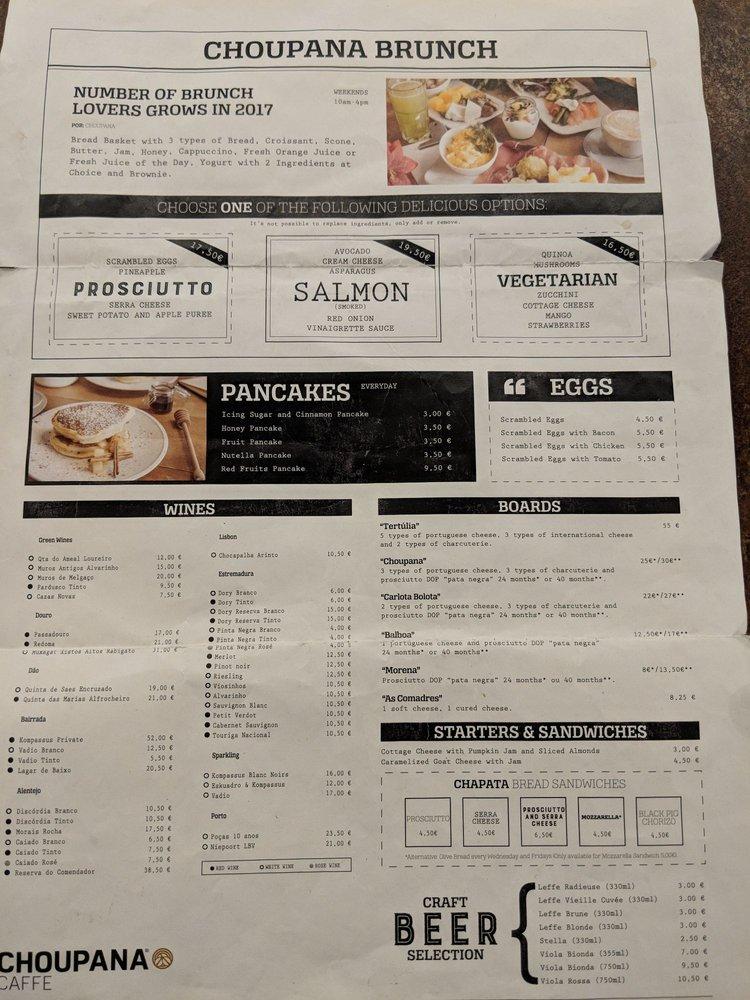 Menu em Choupana Caffé café, Lisboa, Av. da República 25A