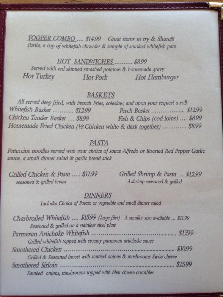 Menu at Cut River Inn restaurant, Epoufette