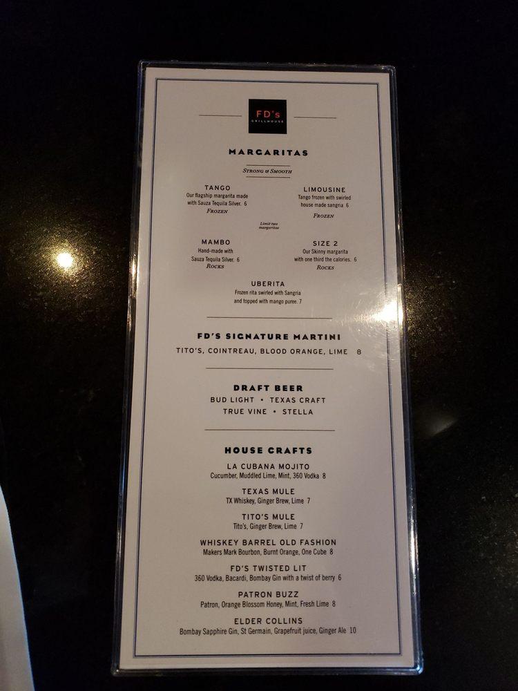 Menu at FD's Grillhouse steakhouse, Tyler, S Broadway Ave #494