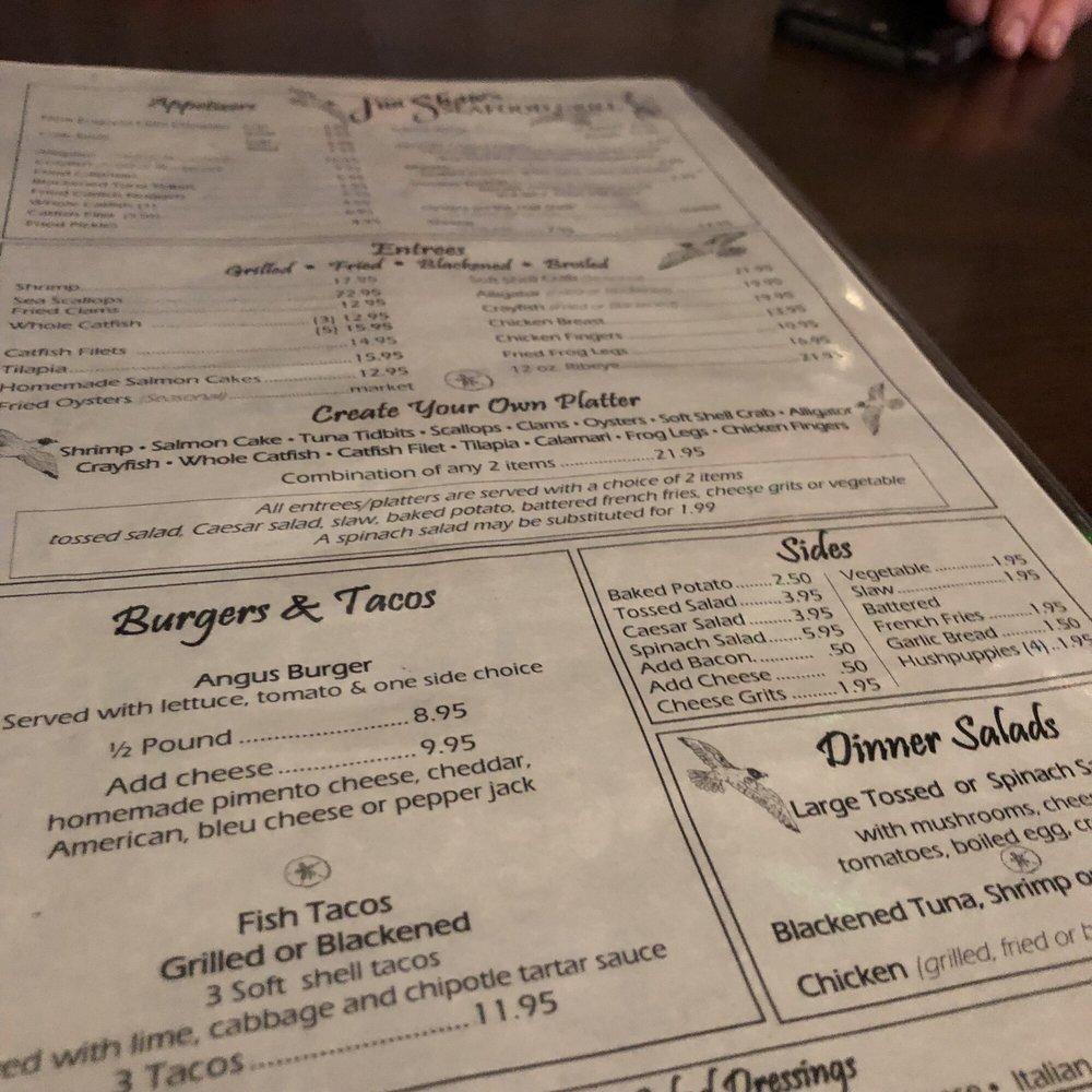 Menu at Jim Shaw's Seafood Grill restaurant, Macon