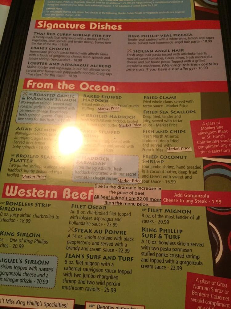 Menu at King Phillip Restaurant and Motel, Phillipston
