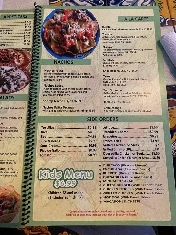 Menu at Lime Tequila restaurant, Port Charlotte