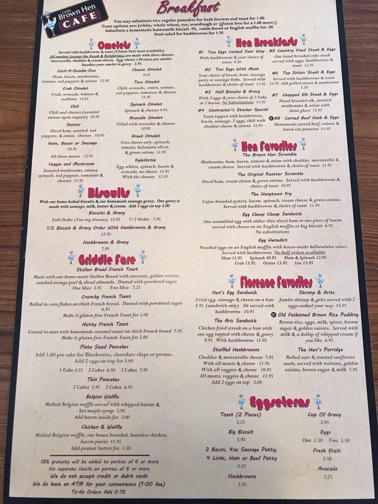 Menu at Little Brown Hen Cafe, Florence