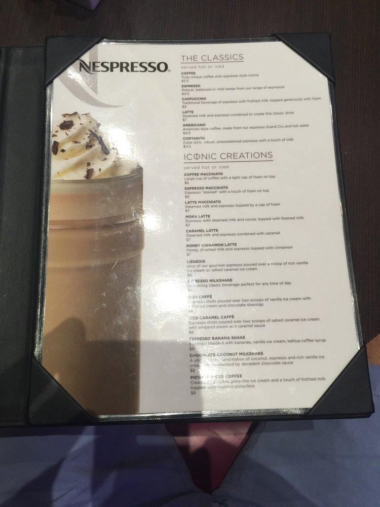 Menu at Nespresso Boutique Miami cafe, Miami Beach, 643 Lincoln Rd