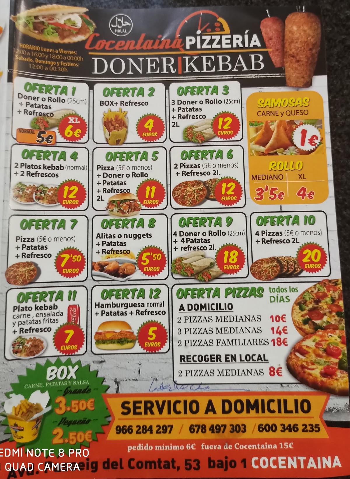 Carta de Pizzeria Doner Kebab Cocentaina, Cocentaina