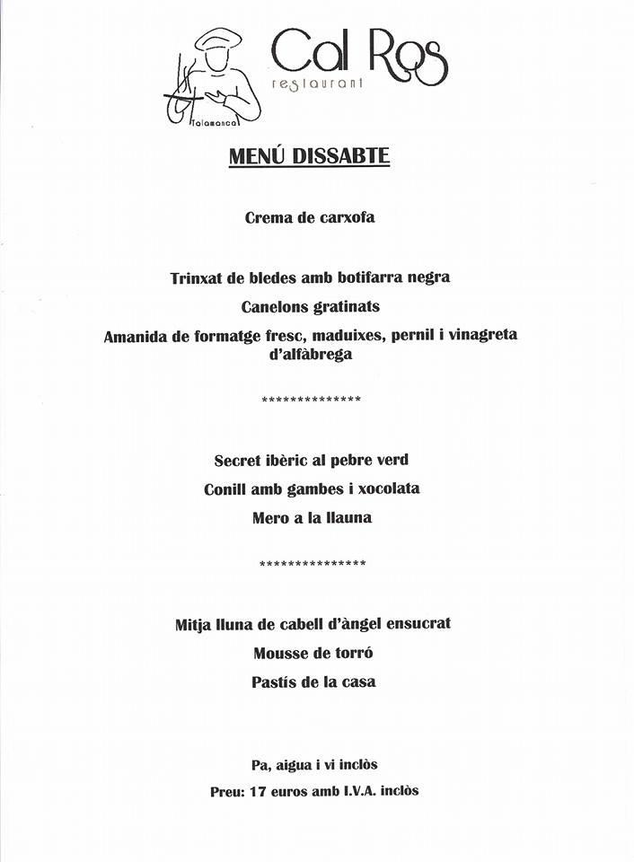 Menu at Cal Ros restaurant, Talamanca