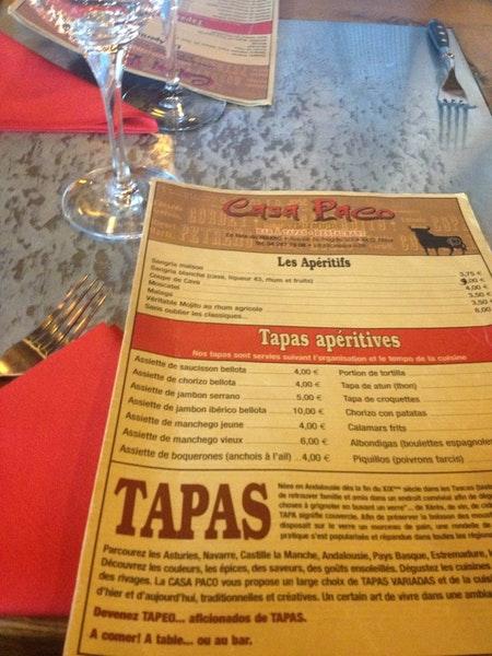 Menu at Casa Paco, Ans