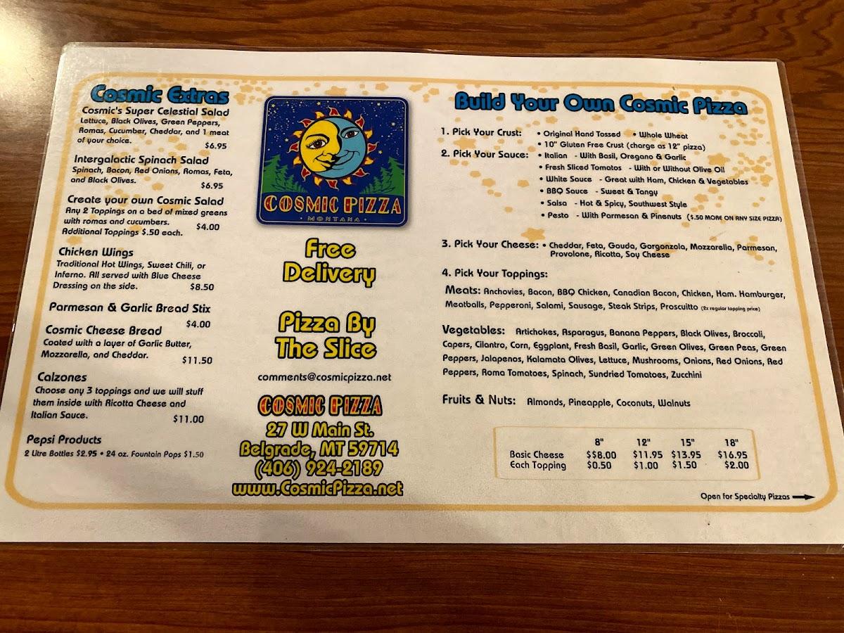 Menu at Cosmic Pizza Belgrade pizzeria, Belgrade