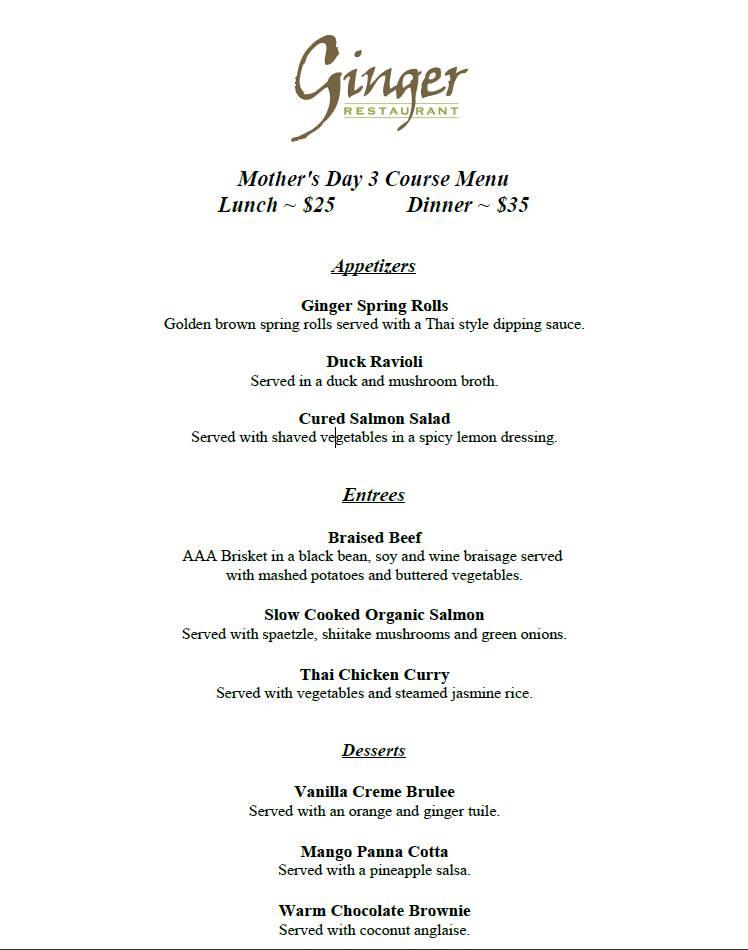 Menu at Ginger Restaurant, Niagara-on-the-Lake
