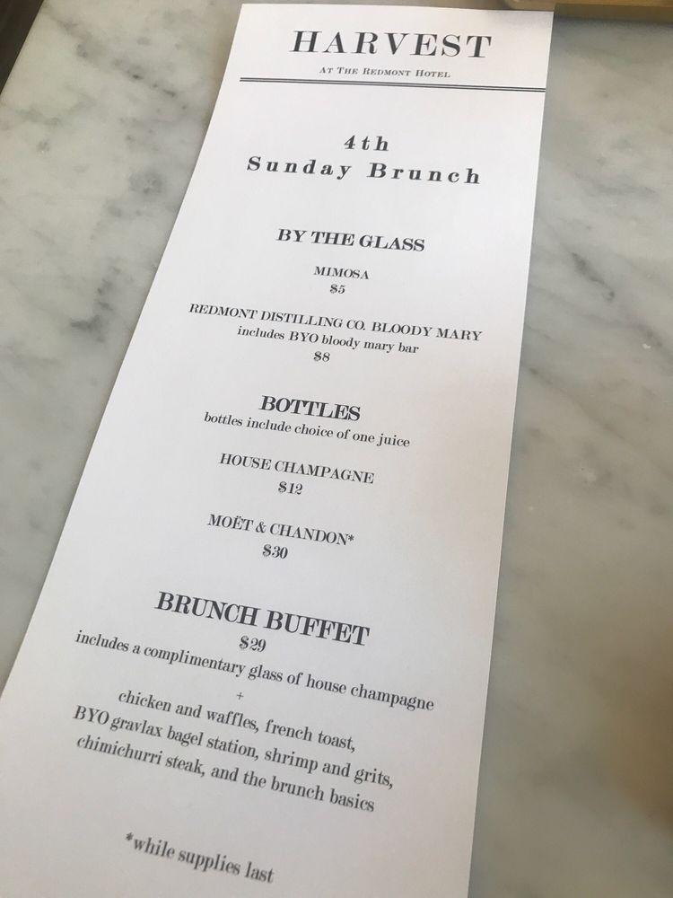 Menu at The Harvest restaurant, Birmingham