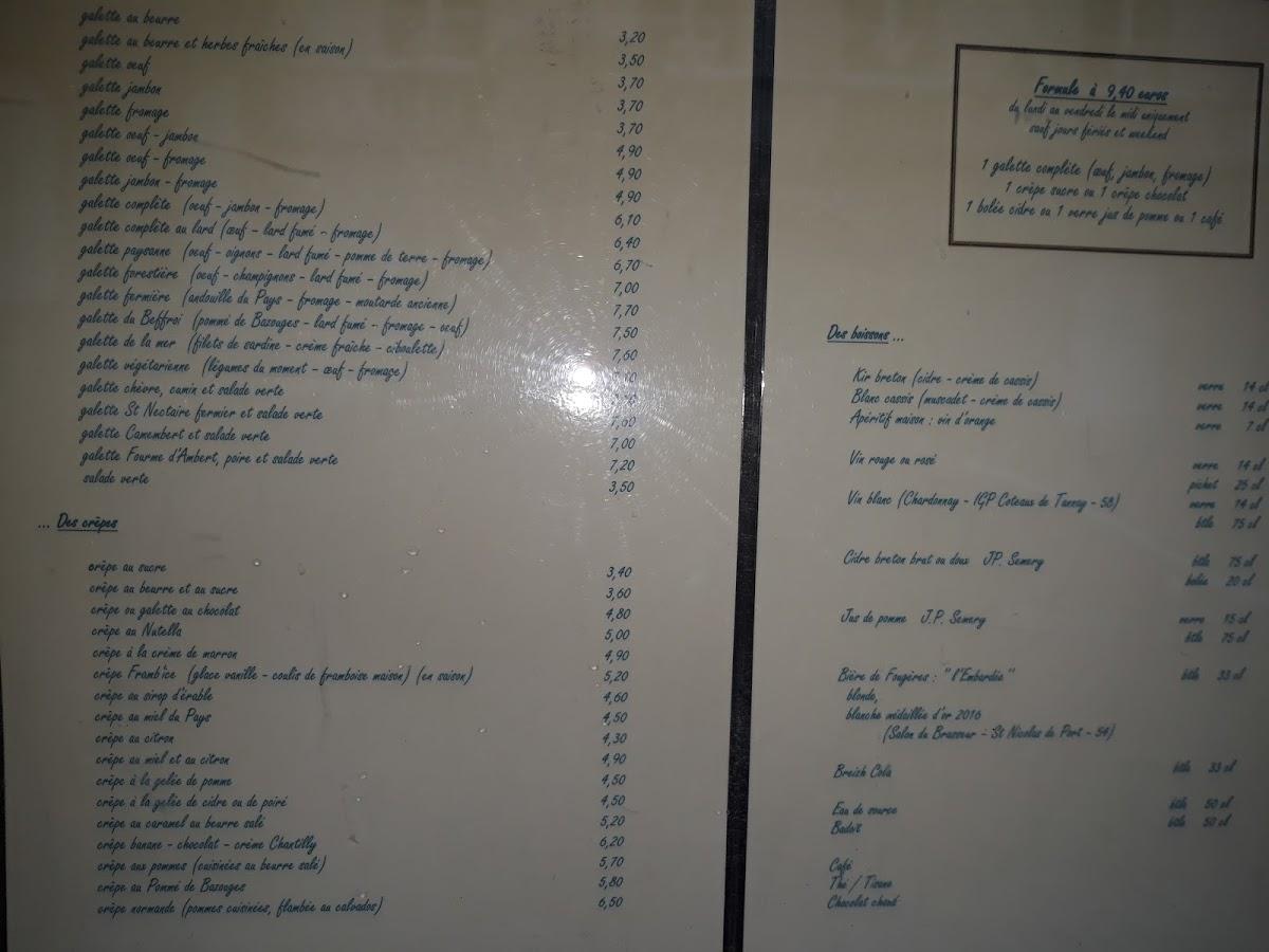Menu au La Galette Du Beffroi restaurant, Fougères