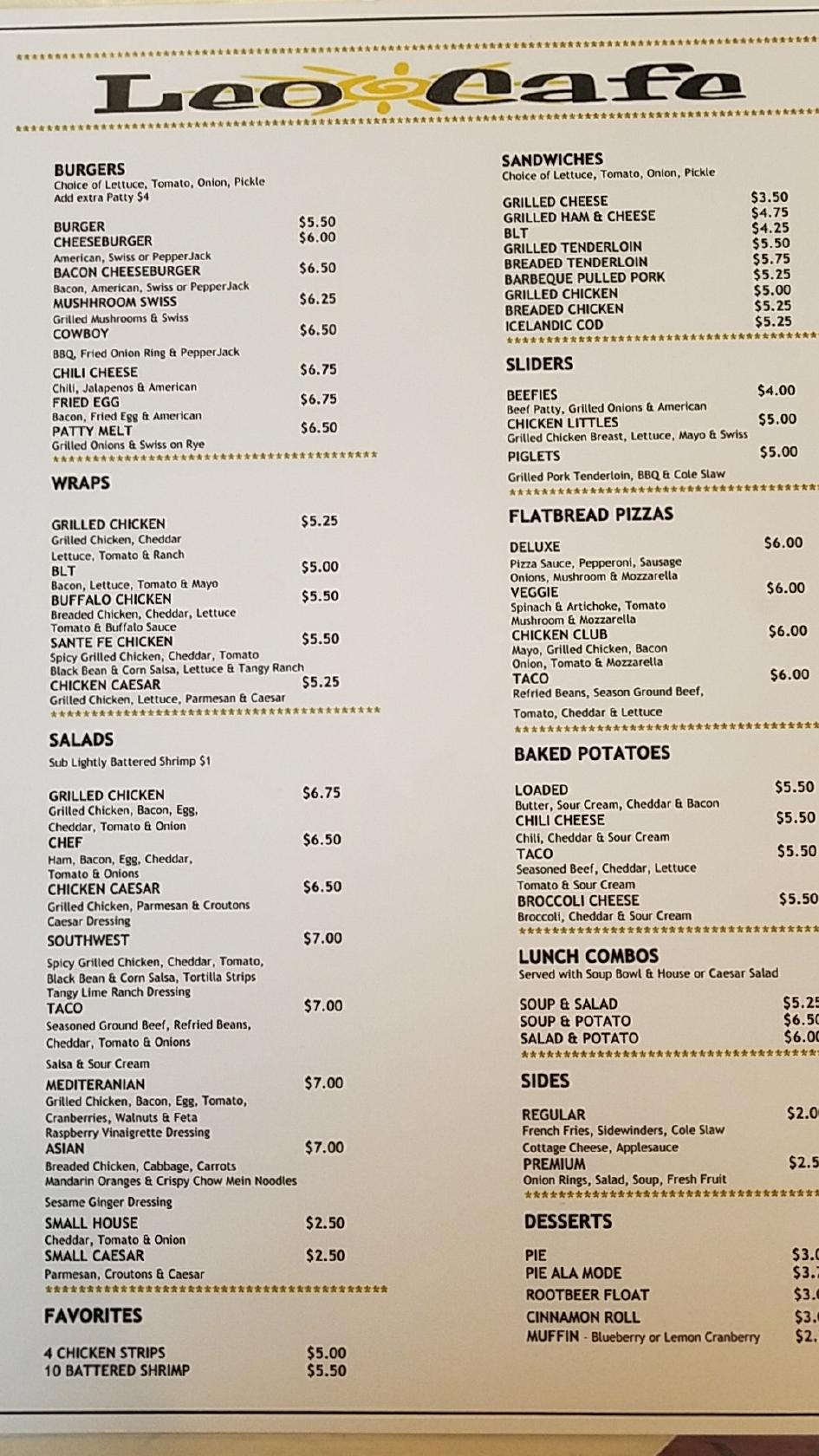 Carta de Leo Cafe, Leo-Cedarville, IN-1