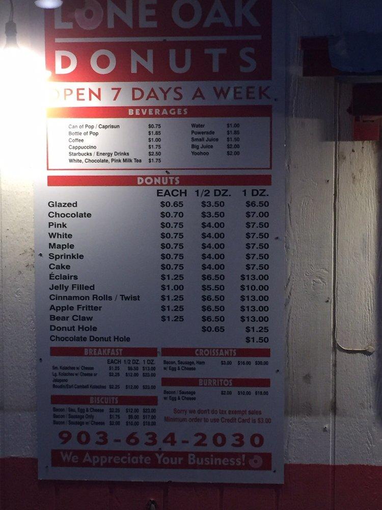Menu at Lone Oak Donuts restaurant, Lone Oak