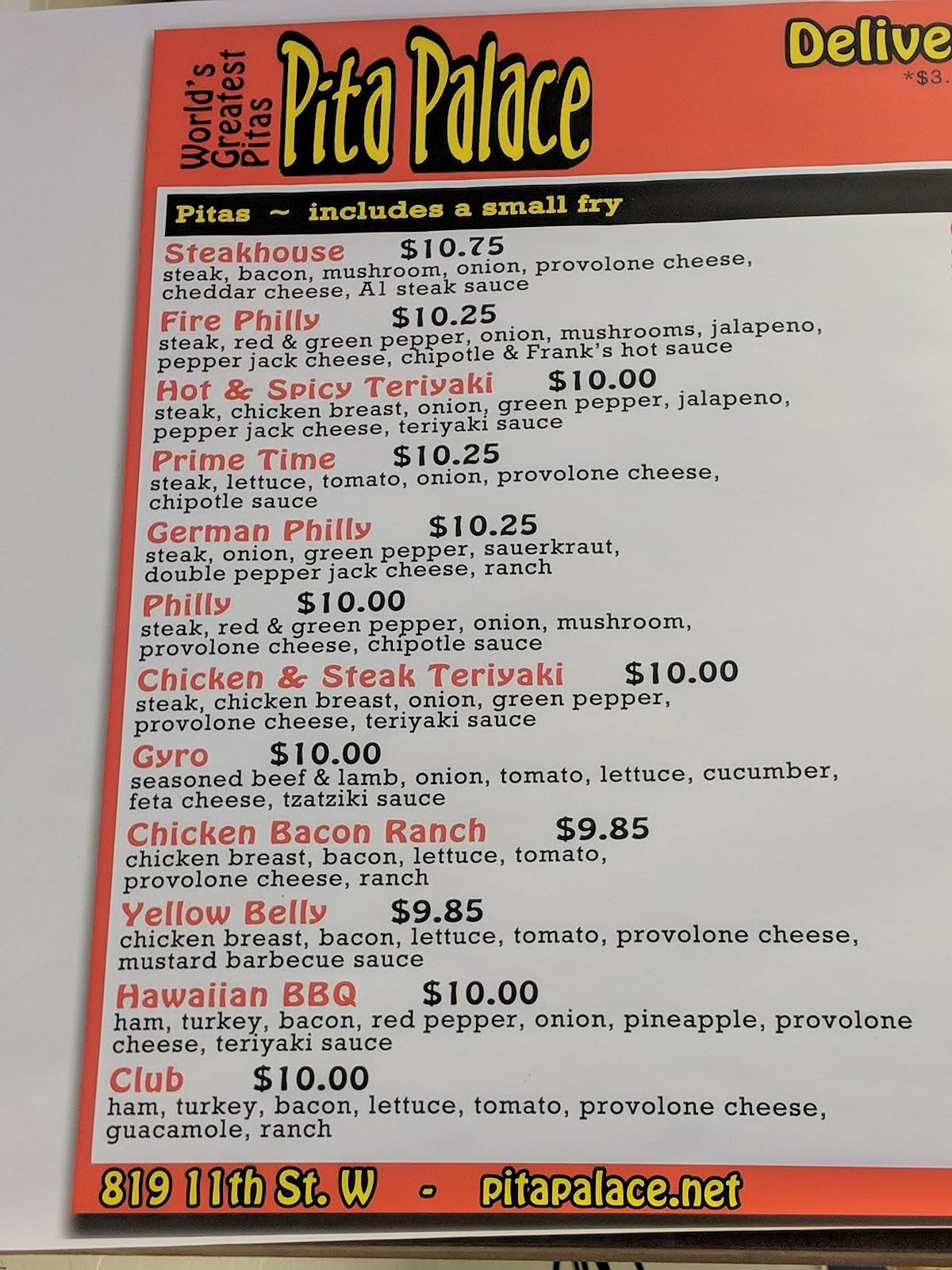 Menu at Pita Palace restaurant, Williston