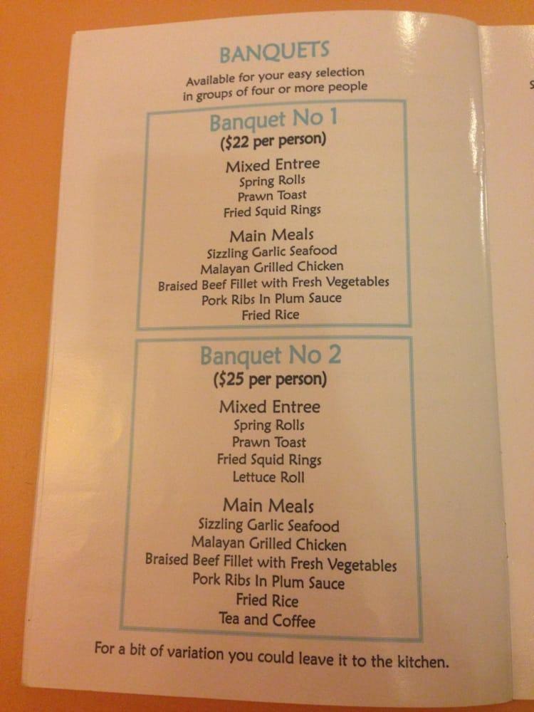 Menu at Seaview Malaysian restaurant, Redhead