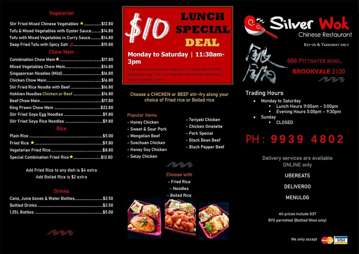 Menu at Silver Wok Chinese Restaurant Brookvale, Brookvale
