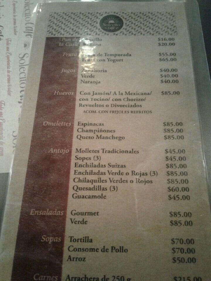 Carta de Solecito restaurant cafe, San Miguel de Allende, Canal 9