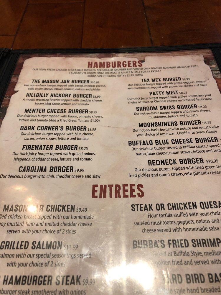 Menu at The Mason Jar pub & bar, Greer