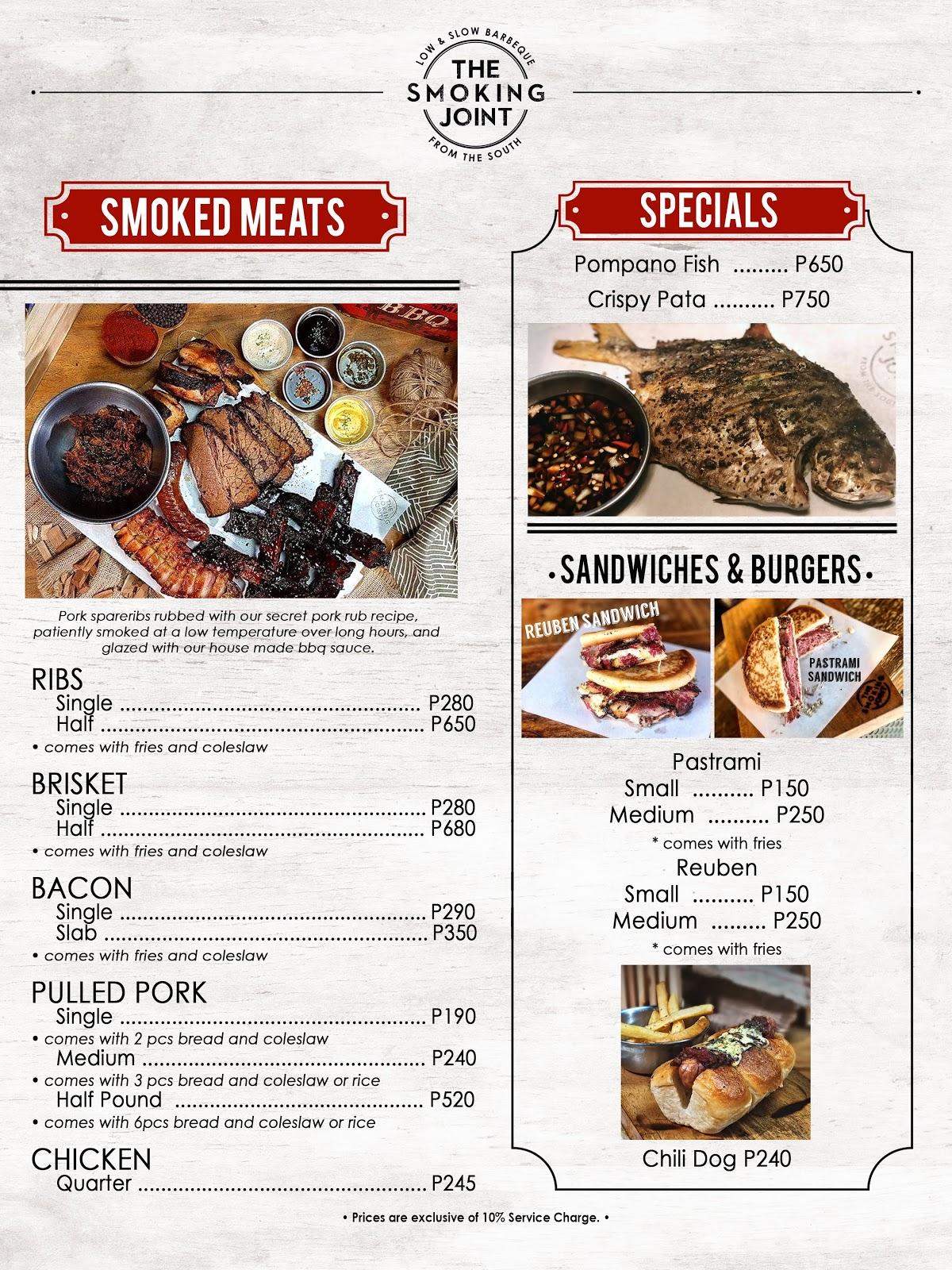 Menu at The Smoking Joint BBQ Siargao, General Luna