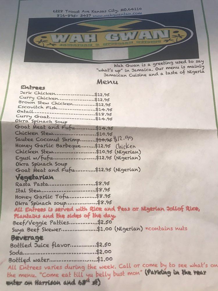 Menu at Wah Gwan restaurant, Kansas City