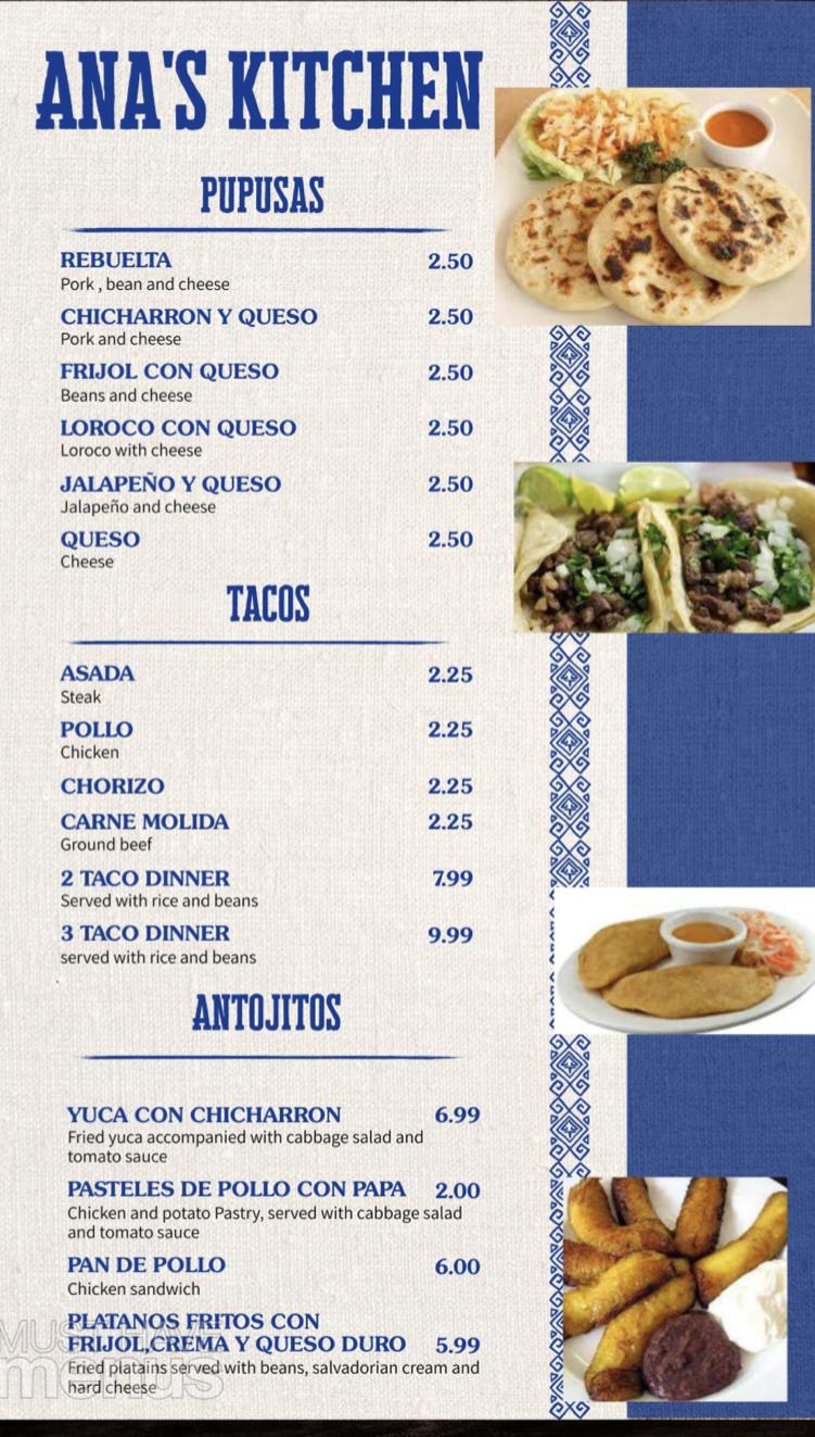 Menu at Ana's Kitchen restaurant, Bloomingdale