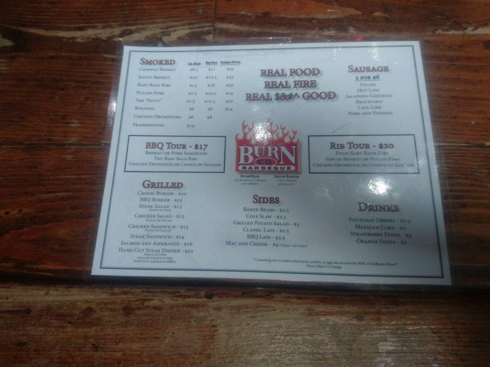Menu at BurnCo Barbeque, Tulsa