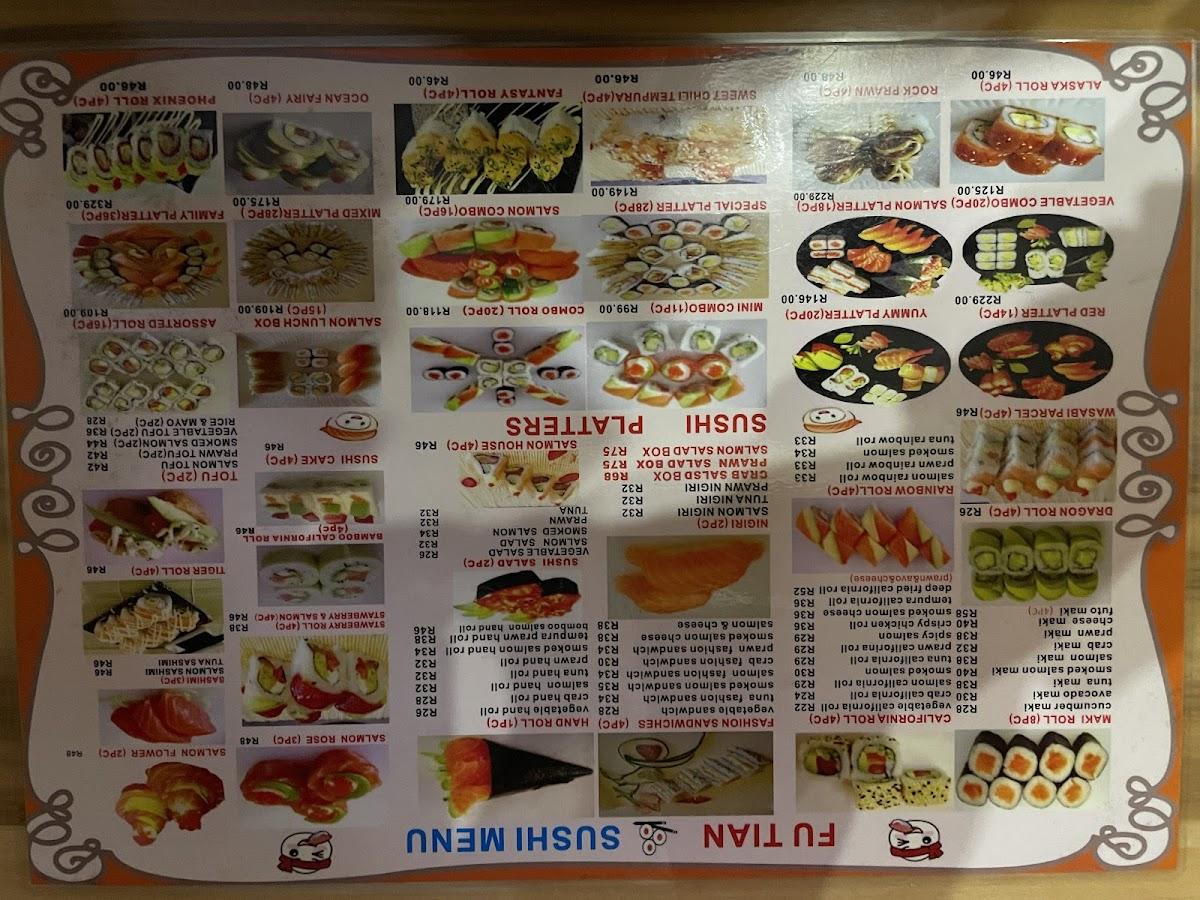 Menu at Fu tian sushi house restaurant, Centurion