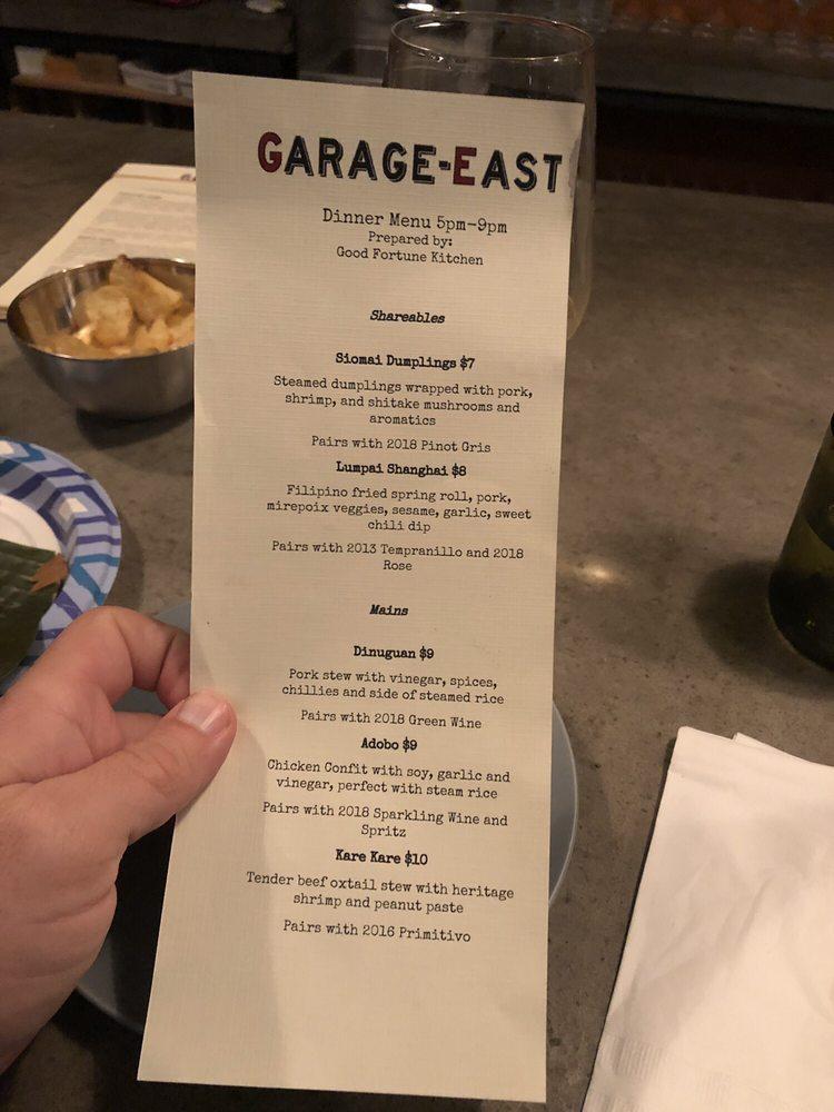 Menu at Garage-East pub & bar, Gilbert