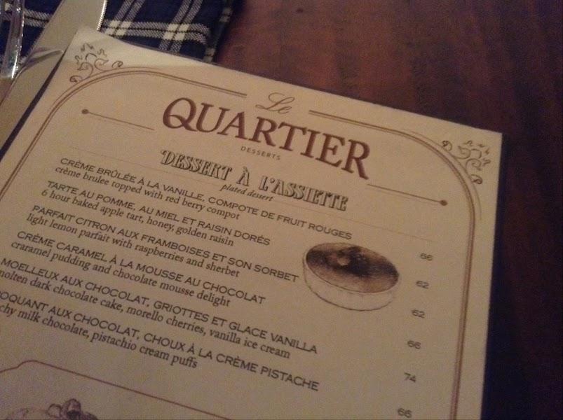 Menu at Le Quartier restaurant, Jakarta