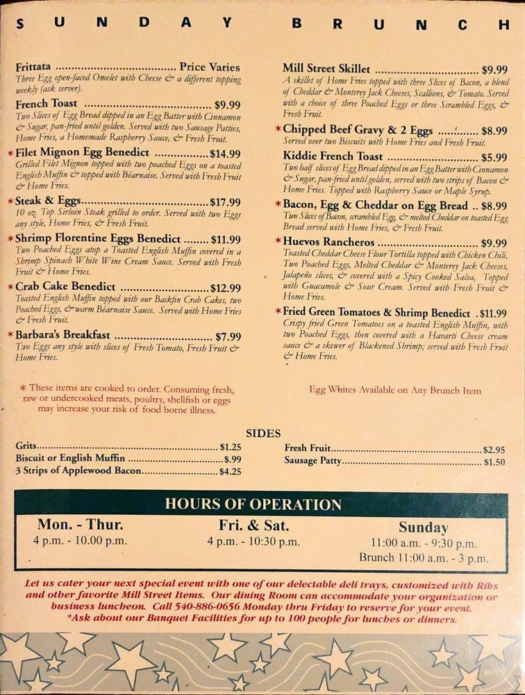 Menu at Mill Street Grill pub & bar, Staunton