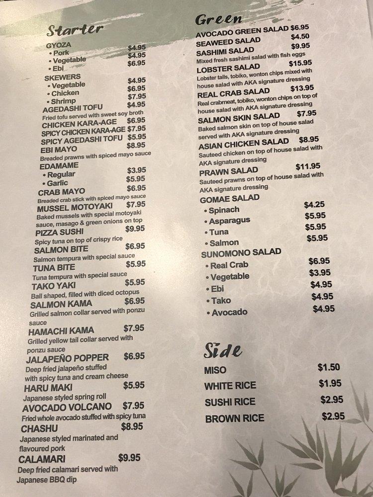Menu at Aka Sushi in Surrey restaurant, Surrey