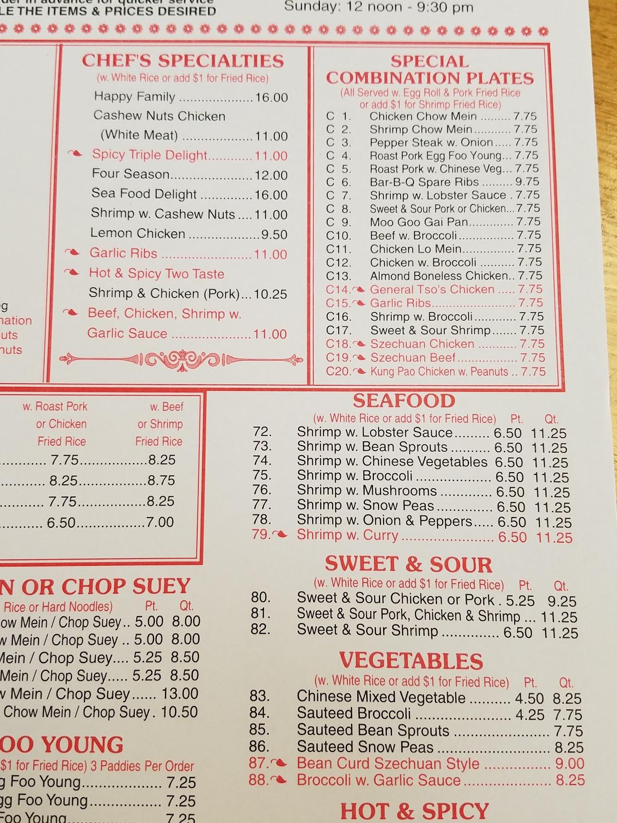 Menu at China One restaurant, Flint, Lapeer Rd