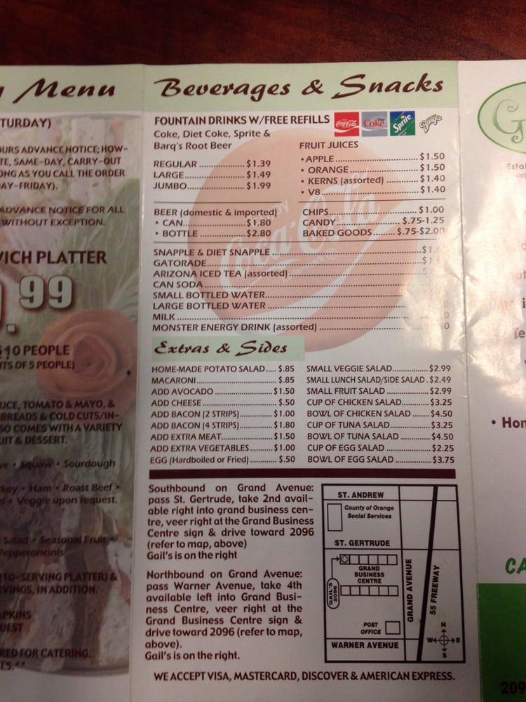 Menu at Gail's Grand Avenue Lunch Co restaurant, Santa Ana