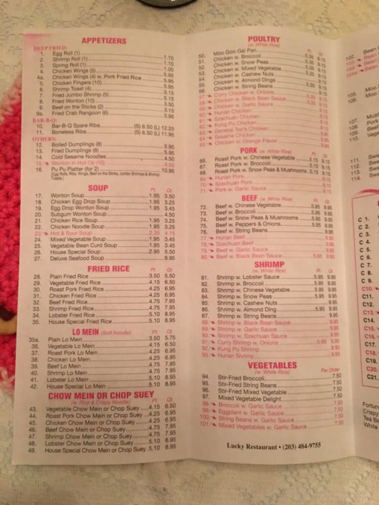 Menu at Lucky restaurant, Northford