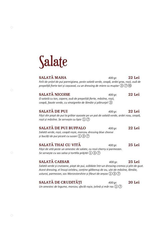 Menu at Maha Pub, Mangalia