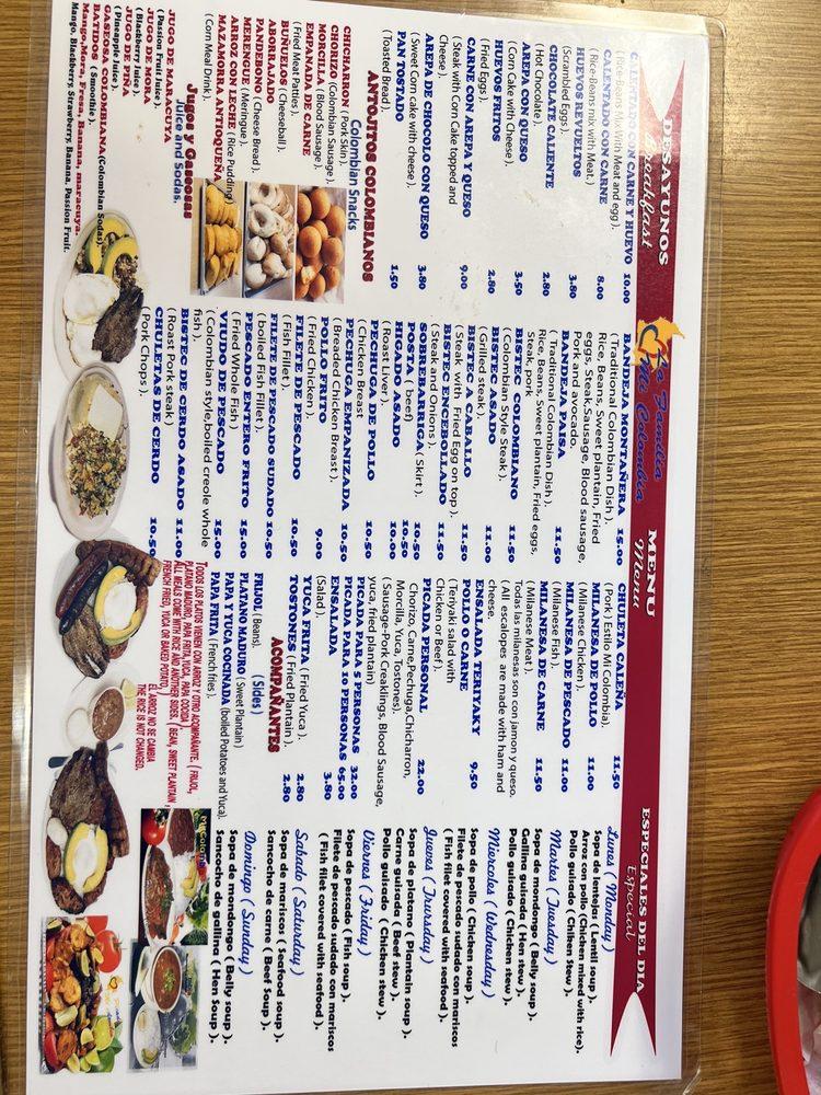 Menu at Mi Colombia cafeteria Miami Beach, Miami Beach