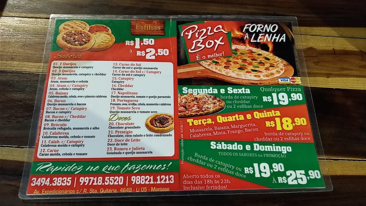 Menu at Pizza Box restaurant, Fortaleza