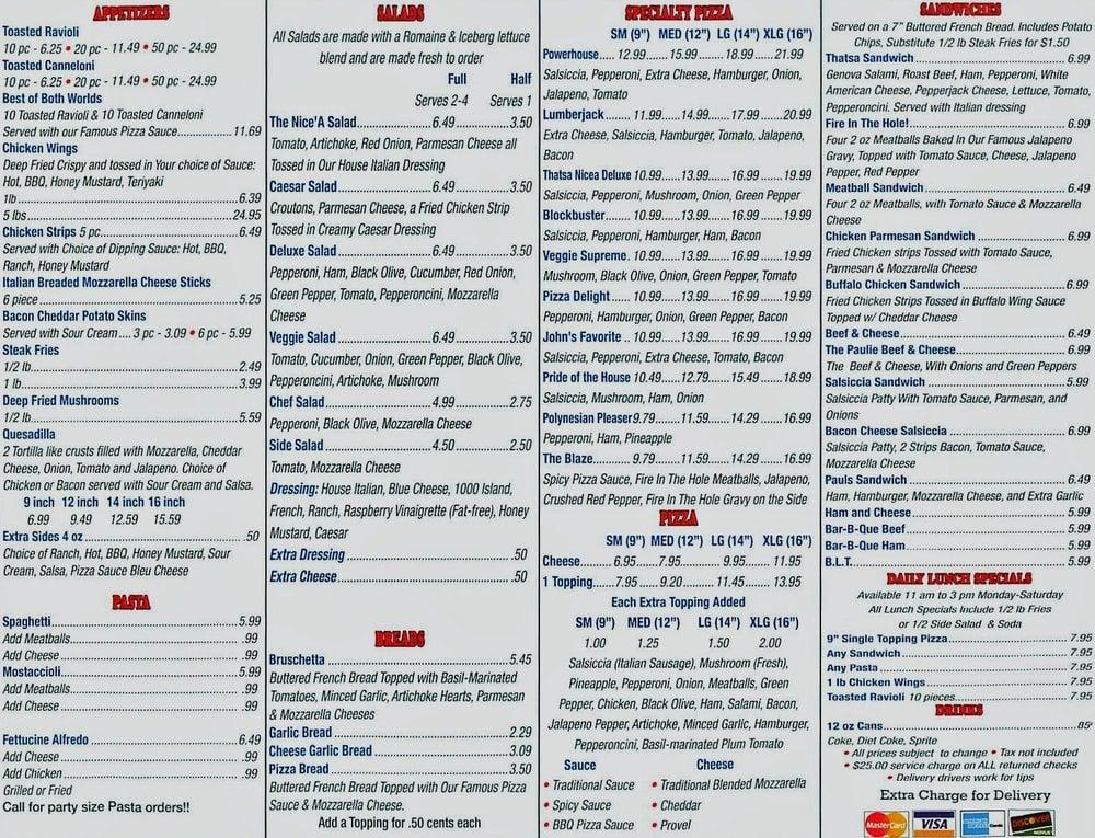 Menu at That’sa Nice’a Pizza pizzeria, Arnold