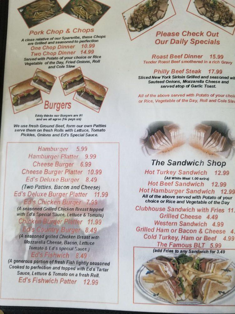 Menu at Eddy's Restaurant And Motel, South Brook