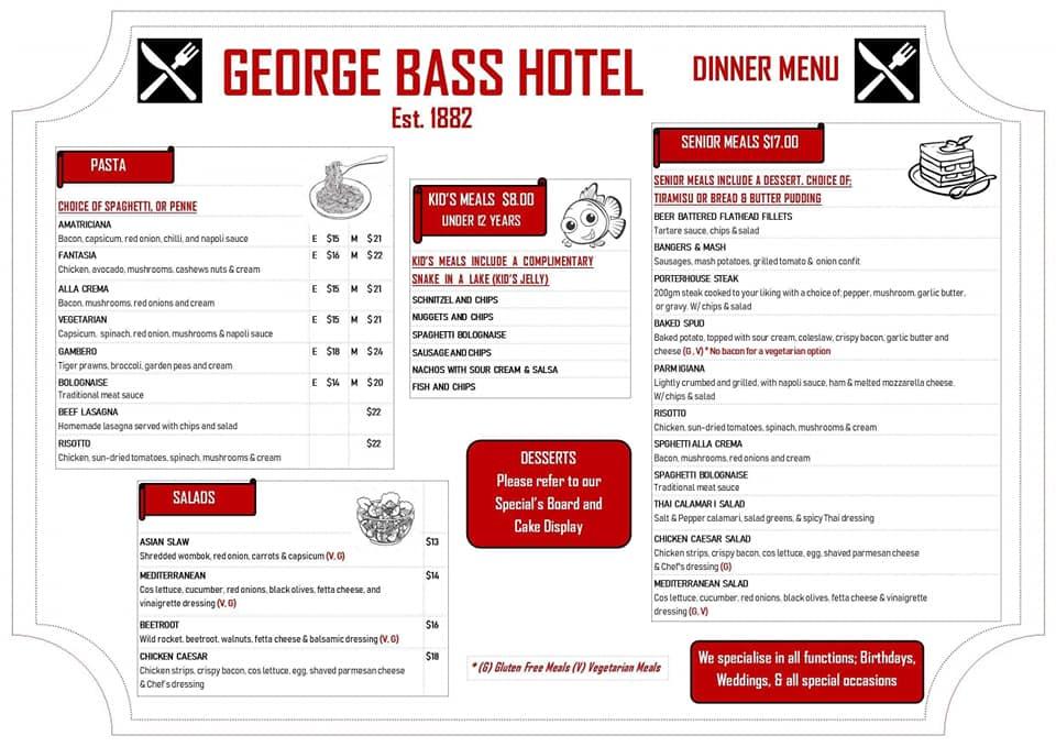 Menu at George BASS HOTEL pub & bar, Bass